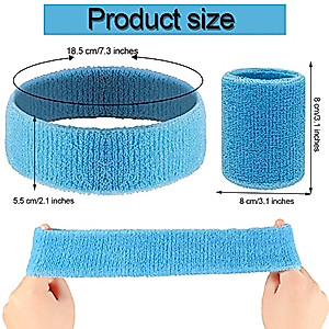 18 Pcs Sweatbands Headband Wristband Set Colorful Striped Terry Cloth Sports Athletic Gym 80s Sweat Headbands Wrist Bands (Dark Blue)