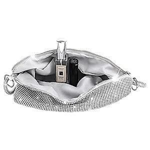 QIANCHANG Rhinestone Handbag for Women Party Wedding Shiny Silver Purse Sling Evening Bag (Select-silvery)