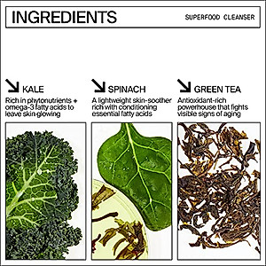 Youth To The People Kale + Green Tea Facial Cleanser - Gentle Superfood Blend of Spinach, Alfalfa, Vitamins C + E - Pore Minimizer, Makeup Remover & pH Balanced Gel Face Wash for Glowing Skin (8oz)