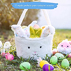 Homarden Plush Bunny Storage Baskets - Foldable Ears Candy Bag Easter Egg Basket - Bunny Basket for Kids - Toy Storage and Candy Bucket for Easter Egg Hunt Play Time or Kids Birthday Party