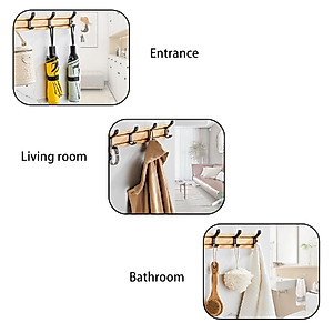 Tacoday Bamboo Wall Mounted Coat Rack with 5 Hooks, 15.7" Long, Set of 2