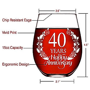 40 Years Happy Anniversary Wine Glass, 40th Anniversary Wedding Gift For Mom, Dad, Wife, Soulmate, Couple, Funny Vintage Unique Personalized, 40 Years Gifts, Funny Vintage Aged To Perfection