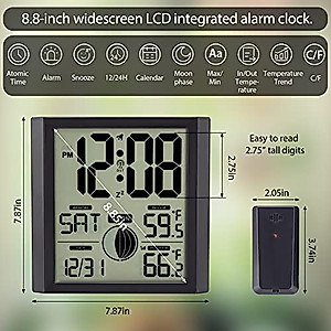 Digital Atomic Wall Clock, Atomic Clocks with Indoor Outdoor Temperature,Battery Operated,Calendar,Large Number Clock with Day and Date for Bedroom Home Office Elderly