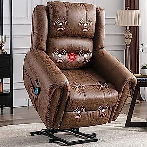 Phoenix Home Power Lift Chair for Elderly, Leather Electric Living Room Recliner, Brown