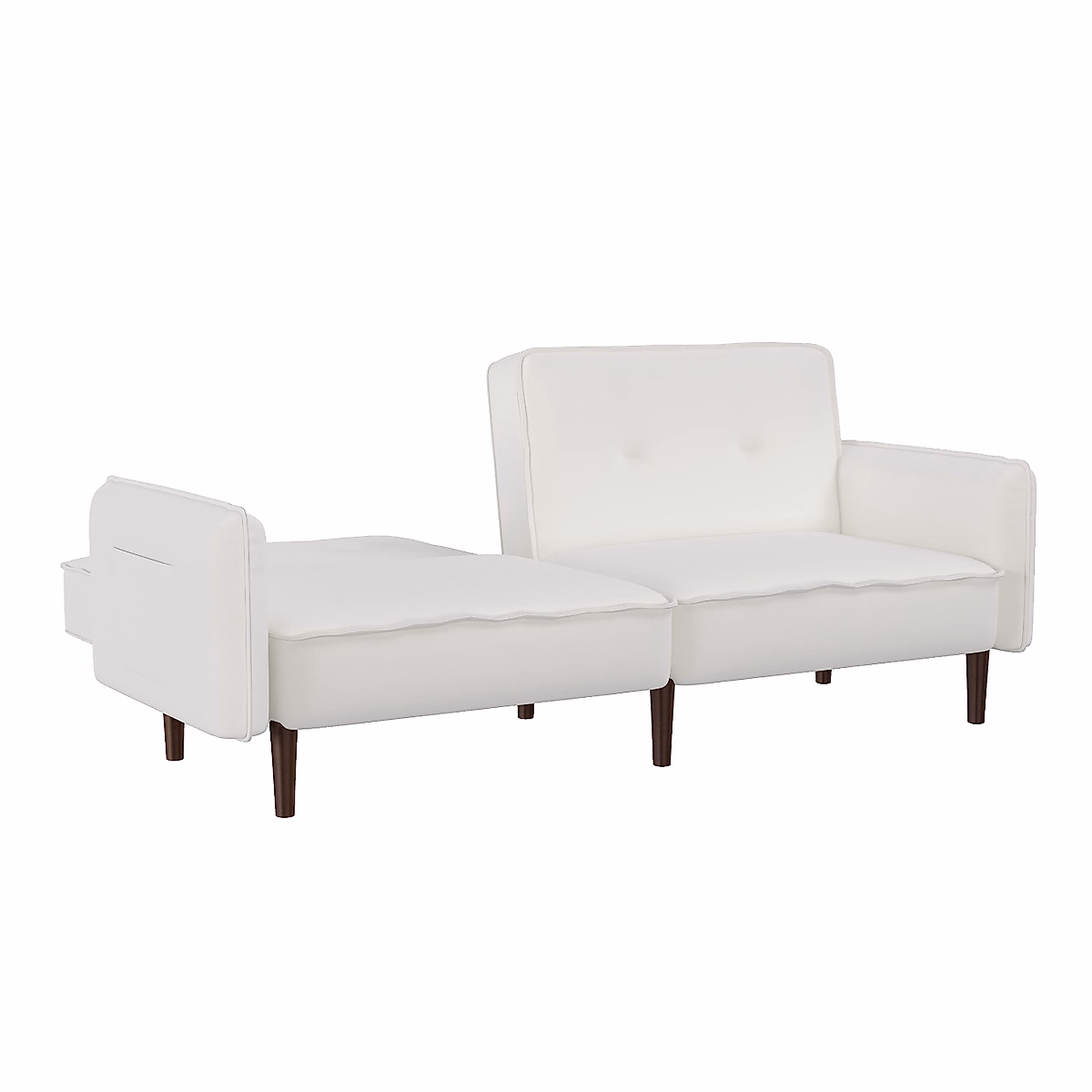 Sofa Bed, HABITTRIO 75" Modern White Fabric Upholstered 3-Seater Sleeper Couch with Adjustable Splict-Back Design, 2 Side Pockets, 2 Toss Pillows, Fit for Small Living Room, Apartment