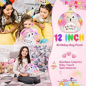 FCSONU 12 inch Dog Stuffed Animals Plush Toys Cute Plushies, Rainbow Birthday Dog Plush Pillows, Soft Puppy Doll Toys, Birthday Gifts for Girls Boys Kids Toddlers