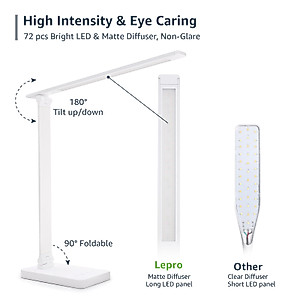 Lepro LED Desk Lamp, Metal Desk Light 9W 550lm, Dimmable Home Office Desktop Lamp Touch Control, 3 Color Modes, 5-Level Dimmer, Eye Caring Task Lamp for Study, Reading, Crafting, Sewing, Computer Work