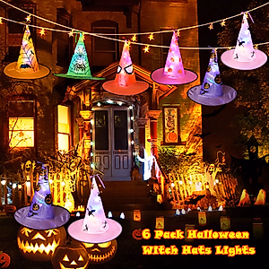 Party Hats Lights Witch Hats Decorations, 6pcs Hanging or Wearing Hat Lights Waterproof Witch Hats Decor for Halloween Party Home Garden Yard Decoration