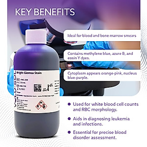 Volu Sol Wright-Giemsa Stain - Professional Hematology Stain for Blood Smears - Explore Cell Morphology and Conduct Differential WBC Counts with Precision (250 mL / 8 oz.)