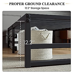 SHA CERLIN Twin Size Metal Bed Frame, 14 Inch Heavy Duty Platform Bed, High Under Bed Storage Space, Steel Slats Support up to 1000 lbs, No Box Spring Needed, Mattress Anti-Slip Design, Noise Free