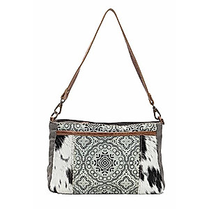 Myra Bag Dual Strap Cowhide & Upcycled Canvas Bag S-1149, Brown, One Size