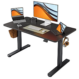 FAMISKY Dual Motors Standing Desk, 55 x 24 Inches Adjustable Height Electric Stand up Desk, Sit Stand Home Office Desk, Ergonomic Workstation Black Steel Frame/Rustic Brown Wood Tabletop