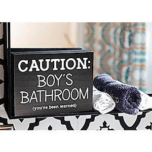 Kids Bathroom Sign for Boys Bathroom Decor - Caution Kids Bathroom Sign for Boy Bathroom Decor for Boys