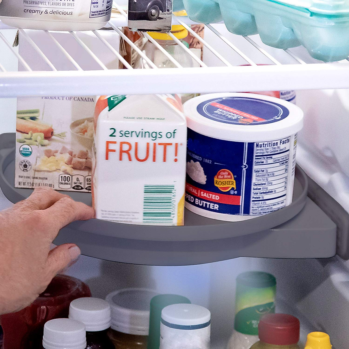 Instahang Rotating Shelf, Storage Organizer with Water-Resistant LED Lights, No-Assembly Wall-Mounted Shelf for Kitchen and Bathroom Caddy Storage, Corner Shower Shelf, 11" x 2.8" x 11", (Grey)