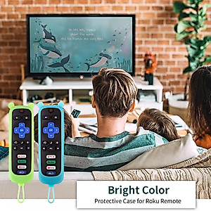 2 Pack Cute Roku Remote Cover - Silicone Protective Case for Roku TV TCL - Anti Slip Remote Sleeve Glow in The Dark (Glow Green + Glow Blue)