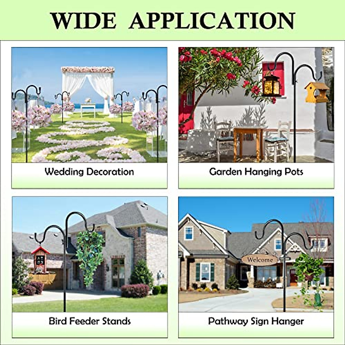 KENNEDICH Double Shepherds Hooks 2 Pack Bird Feeder Holder 63"/47"/32" Adjustable, Heavy Duty Outdoor Hummingbird Feeder Stand Pole Shepherd Hooks for Hanging Plant Baskets,Lanterns,Wedding Decor