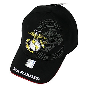 Marines Hat US Marine Corps USMC Military Official Licensed Adjustable Baseball Cap (Black - Insignia), One Size