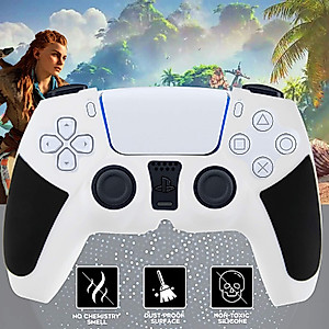 Ermorgen Anti-Slip Silicone Cover Skin Compatible for PlayStation 5 Controller, with 4 Thumb Grip Caps for PS5 DualSense Wireless Controller Soft Gel Rubber Case -White