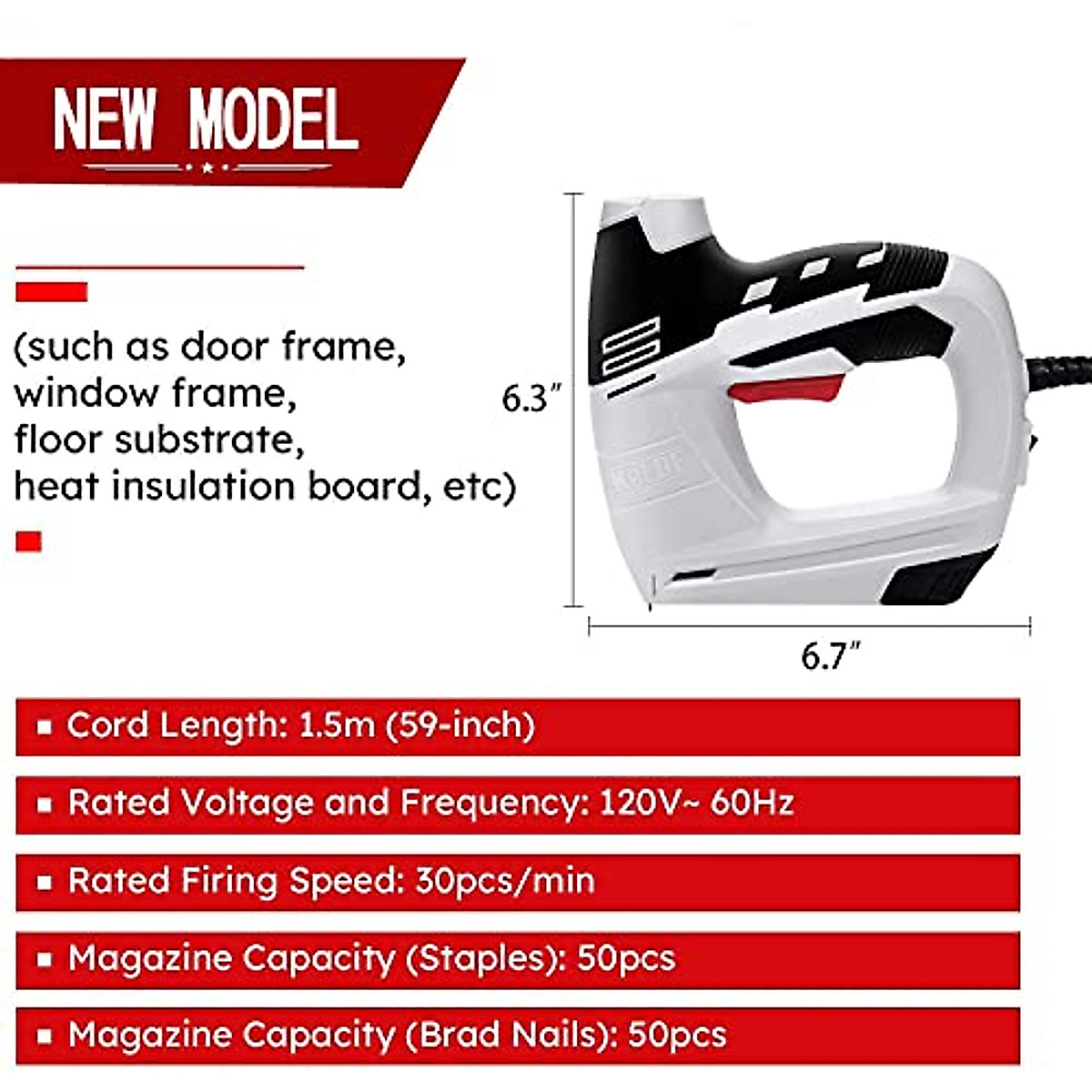 KeLDE Electric Staple/Nail Gun Kit, Braid Nailer, 120V Corded Power Stapler Set, Includes 900pcs T50 Staples and 300pcs 15mm Nails