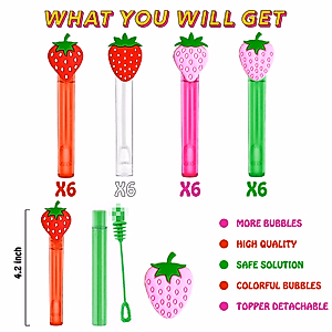 uoyoi Strawberry Party Favors,24Pcs Strawberry Bubble Wands for Kids,Sweet Berry Bubble Wand for Strawberry Birthday Party Supplies,Pinata Baby Shower Goodie Bag Stuffers Gift