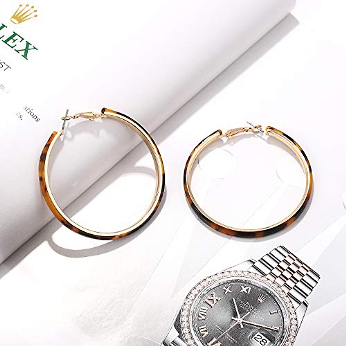 Acrylic Earrings Lightweight Hoop Earrings Statement Resin Drop Dangle Stud Earrings Fashion Jewelry For Women (Tortoiseshell)