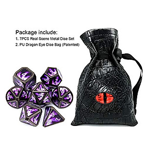 Haxtec Metal DND Dice Set Purple Black Real Scene D&D Dice for Dungeons and Dragons Gift RPG Games-Elderitch Blast