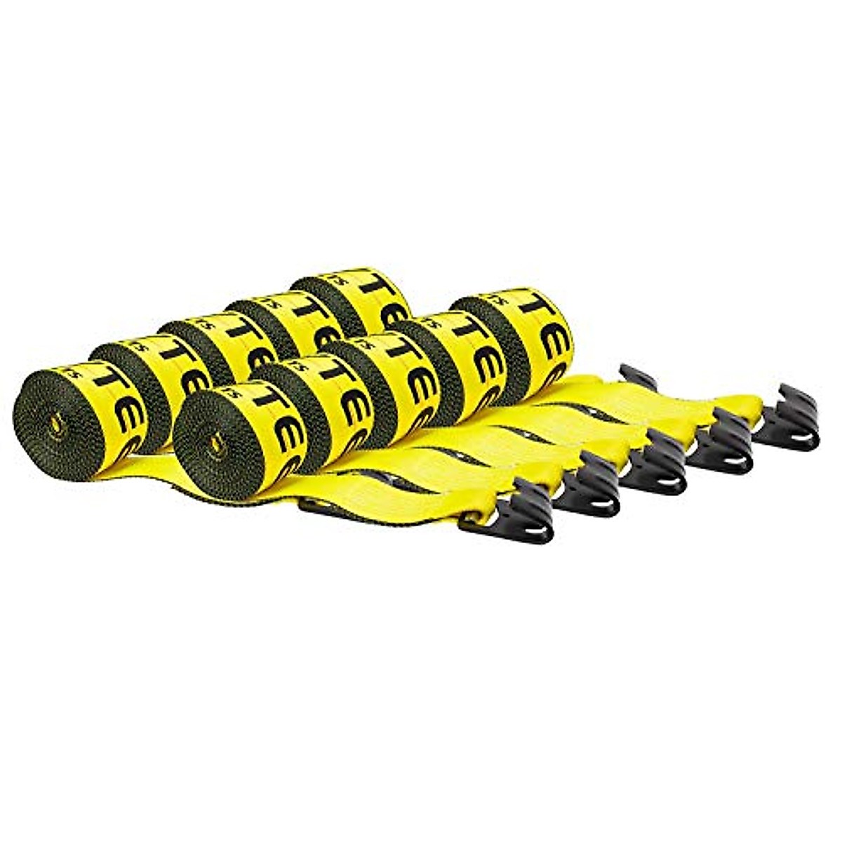 Mytee Products (10 Pack Winch Straps 4" x 27' Yellow Heavy Duty with Flat Hooks WLL# 5400 lbs | Flatbed Straps Tie Down 4 Inch Cargo Control Truck Straps for Flatbed Truck Utility Trailer