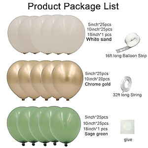 HOOBALON Sage Green Balloon Garland Arch Kit - Jungle Balloons Garland Kit-154pcs White Sand Chrome Metallic Gold Balloons for Oh Baby Shower Party Decorations
