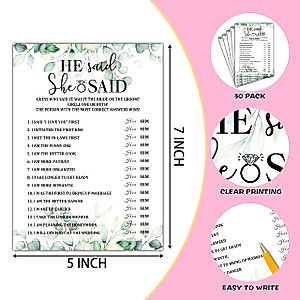 Bridal Shower Game Set - He Said She Said Party Cards for Wedding - Greenery Wedding Party Favor Decor - Tropical Jungle Engagement/Bachelorette Party Games Supplies & Activities - 30 Game Cards(B01)