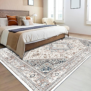 HZODJBH Machine Washable Area Rugs with Non-Slip Backing, Ideal for Hallway, Living Room, Bedroom, Kitchen and Laundry Room, Vintage and Low Pile Rug (7' x 10')