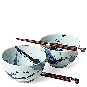 MIYA Blue Splash Sushi Plates for 2 - Modern Ceramic Glazed Rectangular Sushi Plates