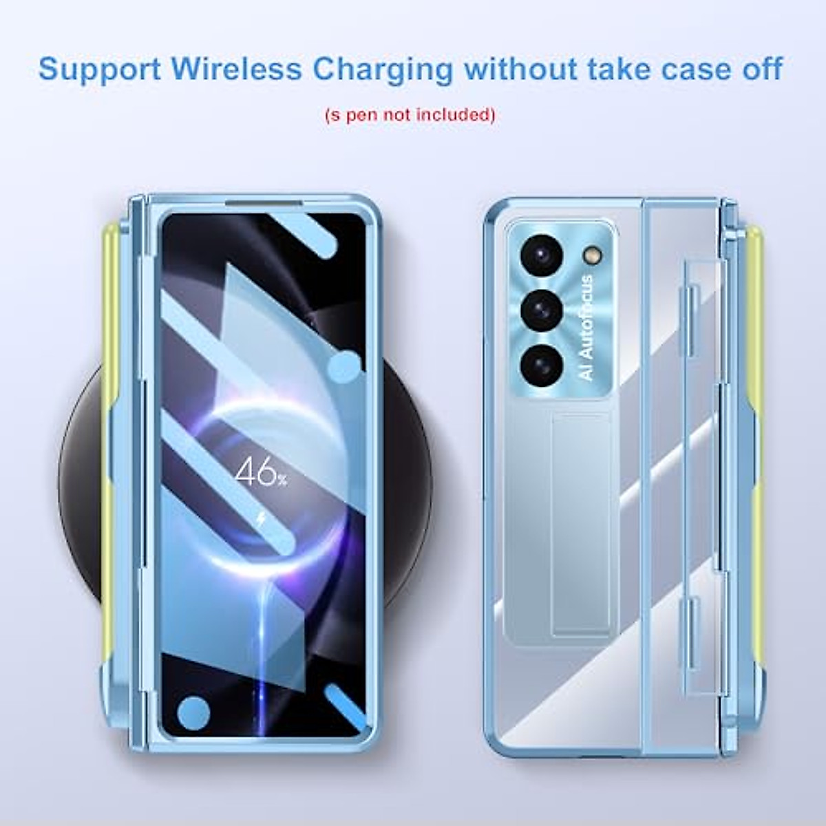 Libeagle Compatible with Samsung Galaxy Z Fold 5 Case, Innovative Hinge Protection, Detachable Fold 5 New Slim S Pen (2023) Slot, Non-Yellow Clear Back, Screen Protector, Stand Cover 5G 2023, Blue