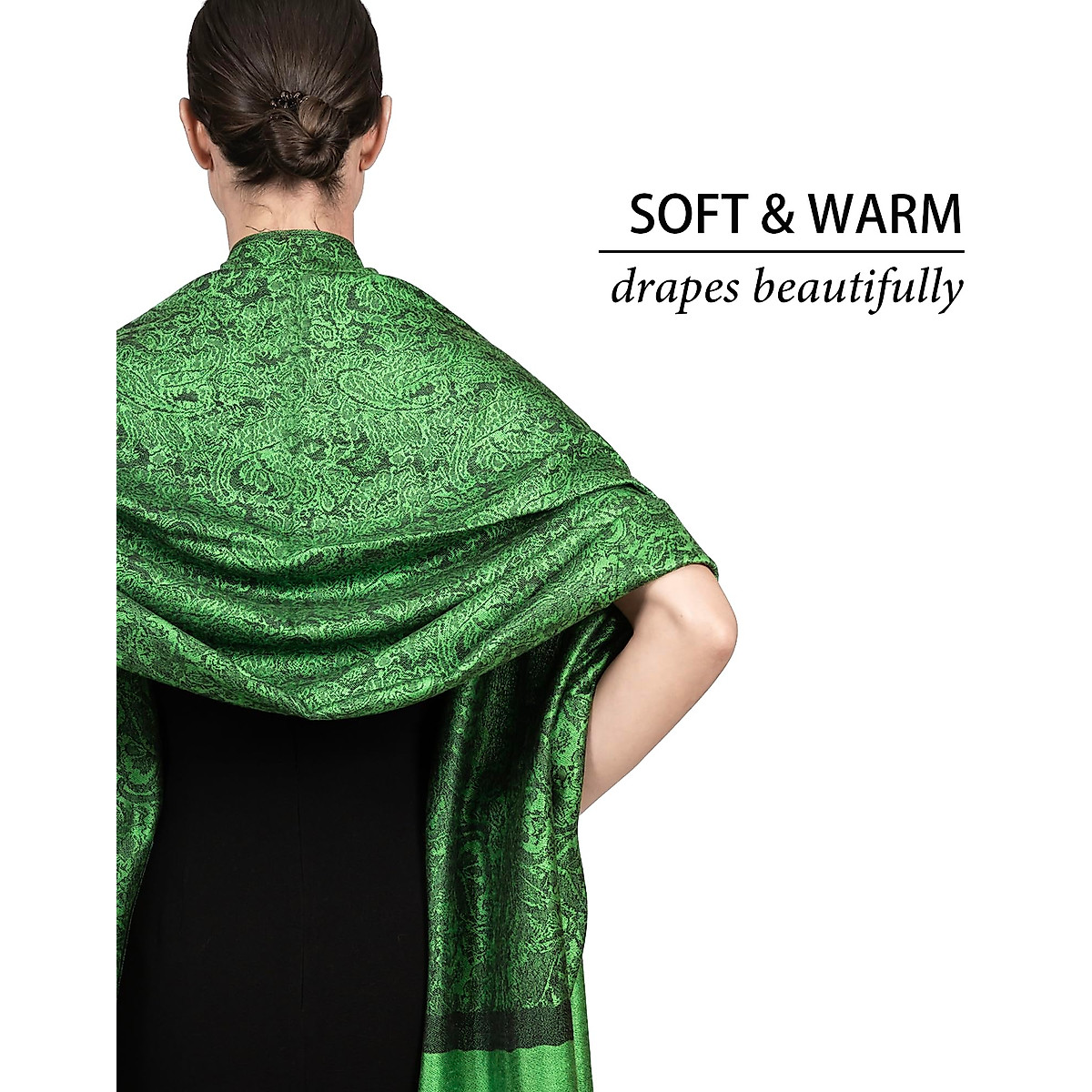 Achillea Women's Two Tone Vintage Jacquard Paisley Pashmina Shawl Wrap Scarf (Kelly Green)