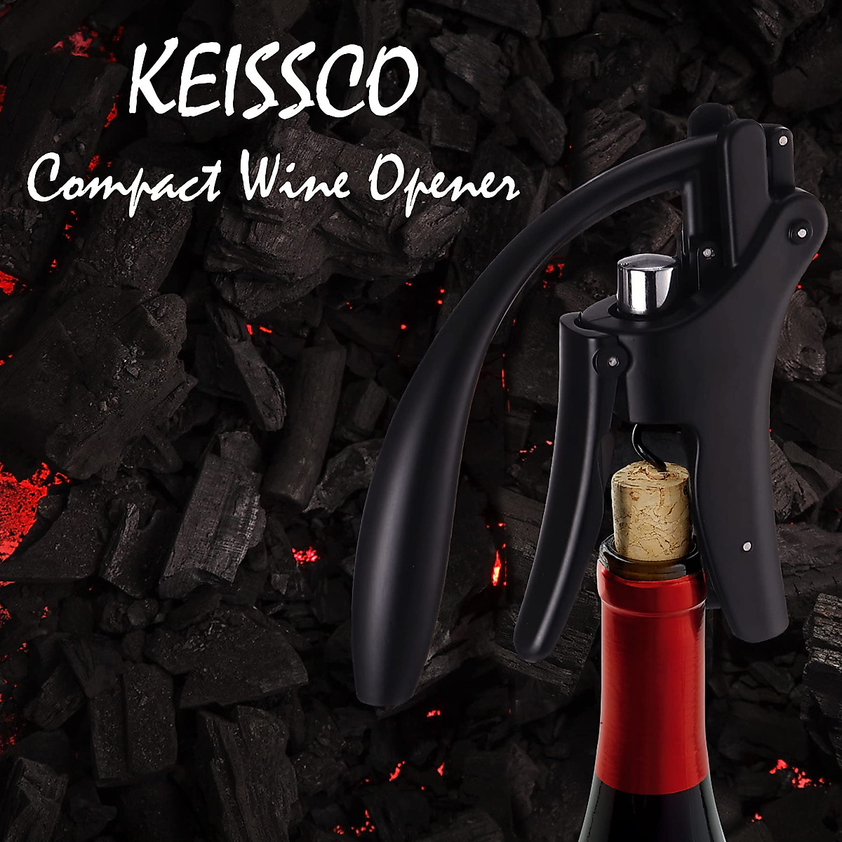 KEISSCO Compact Wine opener Vertical Lever Corkscrew Wine Bottle Opener with Foil Cutter & Extra Screw