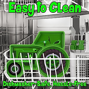 Funwares Green Tractor Engaging Kids' Dinnerware Set: Durable, Divided Plate, Fun Fork and Spoon, Ideal for Picky Eaters, Educational Mealtime, Easy Cleaning, Gift for Toddlers