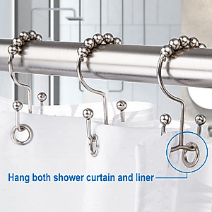 TOPROD Shower Curtain Hooks Rings, Double Sided Shower Curtain Hooks, Stainless Steel Shower Hooks Rust Proof for Bathroom Shower Curtain Rod Curtains, Free Gliding, Brushed Nickel, Set of 12