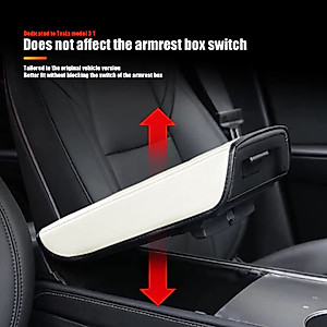 Yonput 1 PC Car Armrest Cover Compatible with Tesla Model 3 Model Y, PU Leather Central Control Armrest Decoration Armrest Box, Automobile Waterproof Armrest Box Mat (White)