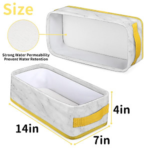 Tablerazzi White Marble Toilet Tank Topper Paper Basket with Handle, Abstract Marble Storage Basket for Organizing, Small Fabric Storage Bins for Bathroom Decor