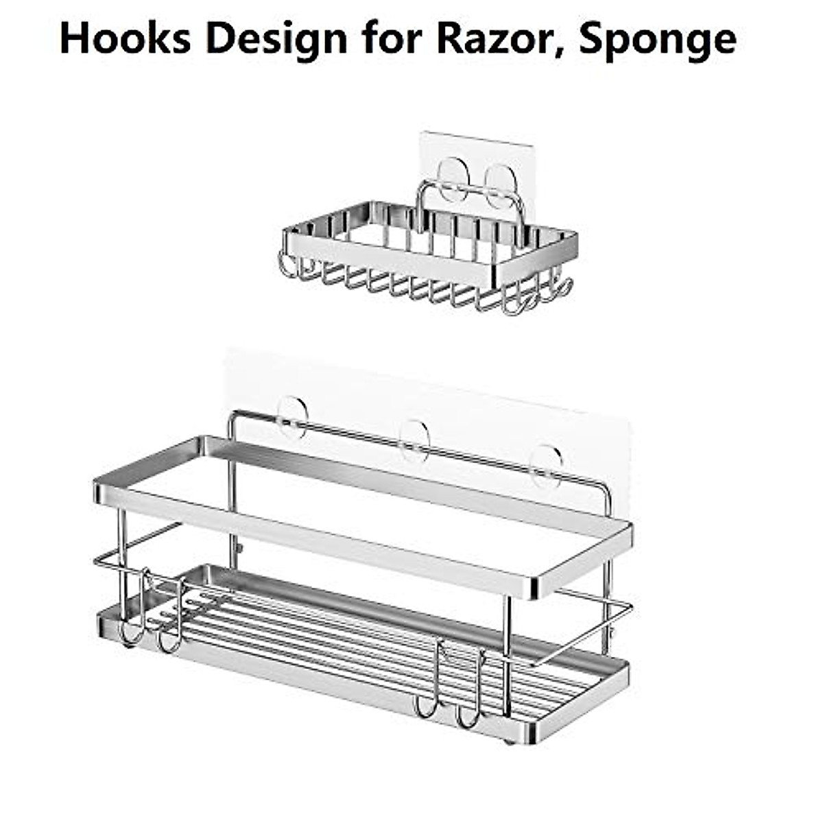 KESOL Shower Caddy + Soap Dish with Hooks for Hanging Sponge and Razor, Shower Organizer Shampoo Holder, No Drilling Adhesive Wall Mounted, Rustproof SUS304 Stainless Steel- 2 Pack