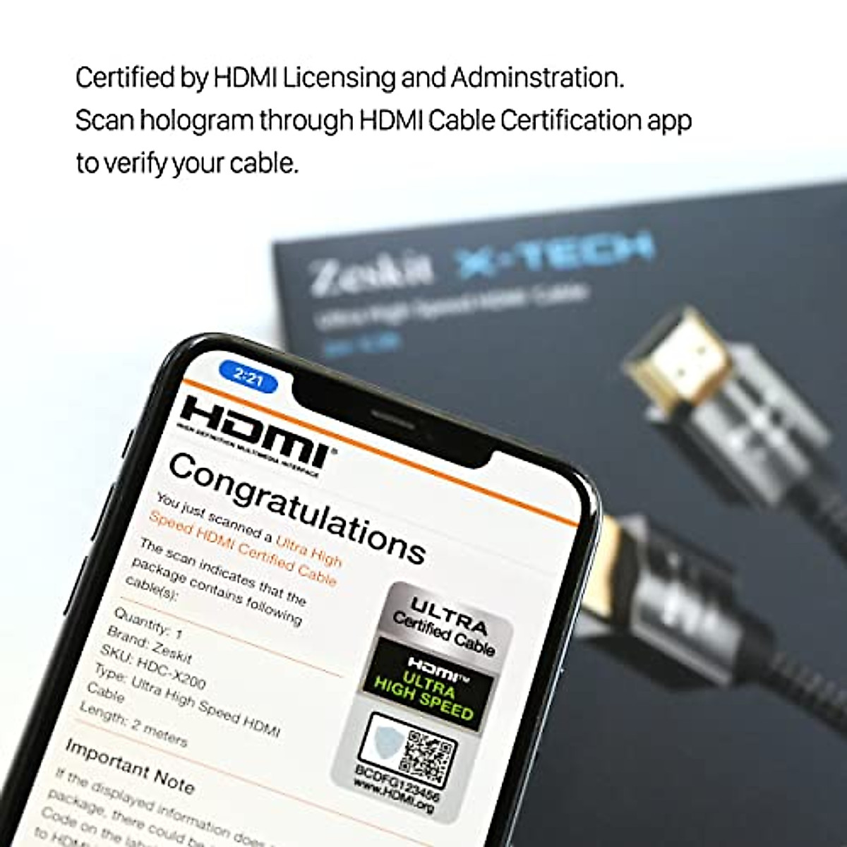 Zeskit X-Tech 48Gbps Ultra High Speed HDMI Cable 3ft, 8K60 4K120 144Hz eARC HDR HDCP 2.2 2.3 Compatible with Dolby Vision Apple TV 4K Roku Sony LG Samsung Xbox Series X RTX 3080 PS4 PS5