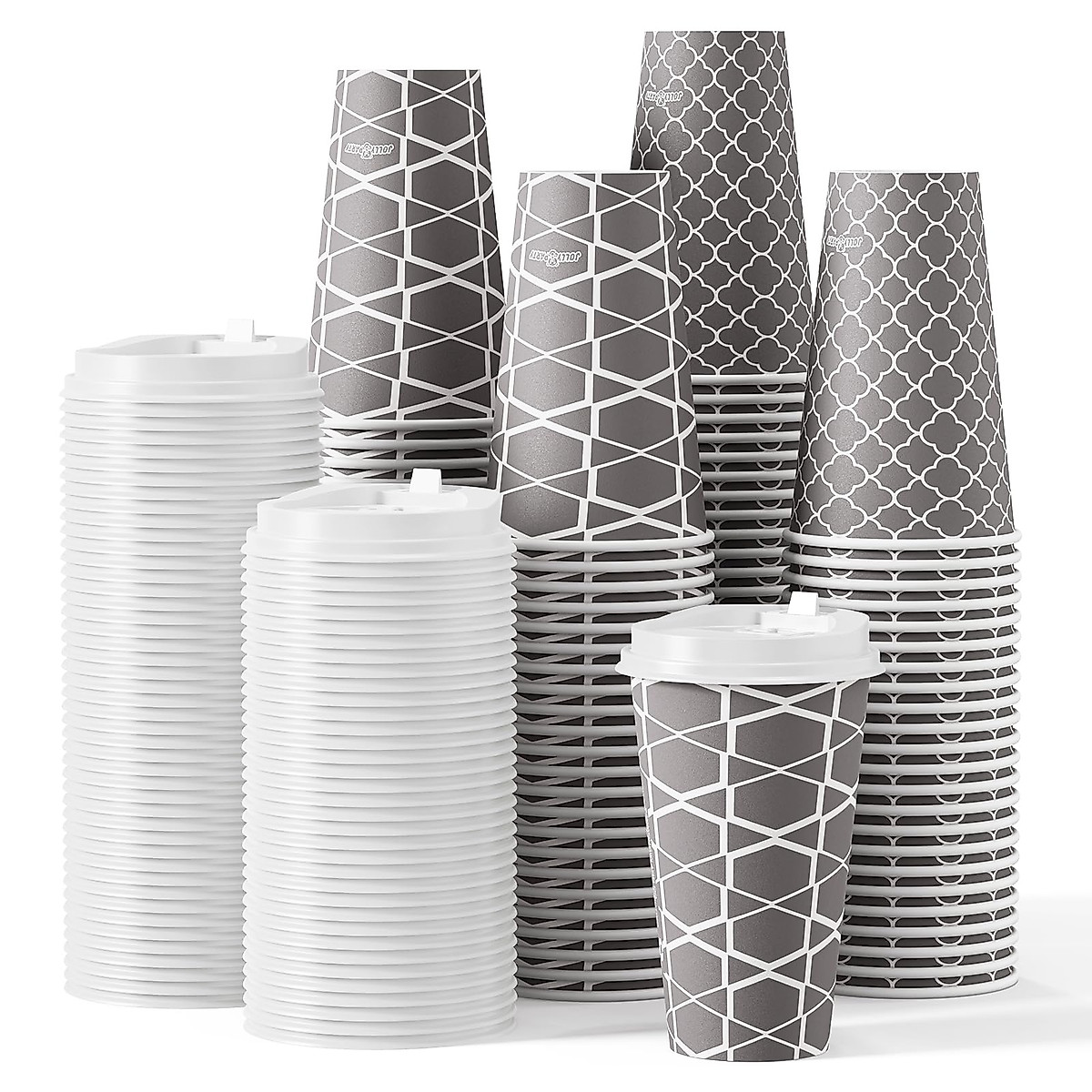 JOLLY PARTY Disposable Coffee Cups with Lids -16 oz (100 Sets) To Go Coffee Cups, Paper Coffee Cups for Beverages Espresso Tea, Suitable for Cafes, Offices and Home