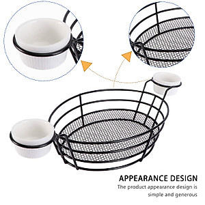 Cabilock Stainless Fried Chicken Display Rack Steel French Fries Basket Food Frying Basket French Fries Container Snack Serving Plate with 2 Dipping Fry Basket Cup Fried Chicken Basket (Black)