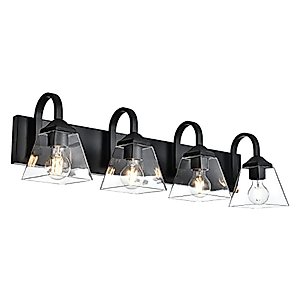 TULUCE Bathroom Vanity Light Fixtures Over Mirror,Modern 4 Lights Bath Vanity Lighting Matte Black Indoor Wall Light Fixture with Clear Glass Shade for Bathroom Cabinets Dressing Table