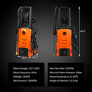 Goplus 3500PSI Electric Pressure Washer, 2.6GPM 1800W Portable High Power Washer Machine w/4 Nozzles for Car Fence Patio Garden Cleaning (Orange)