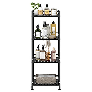FKUO 4 Tier Metal Bathroom Rack Standing Shelf Unit Kitchen Storage Cabinet Shelf Organizer Plant Stand Display Rack Bookshelf for Living Room (Black, 4 Tier)