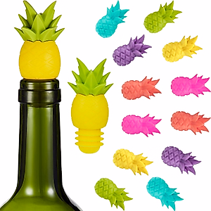 14 Pieces Pineapple Silicone Bottle Stopper Wine Glass Markers, Silicone Charms and Wine Stoppers Reusable Beverage Bottle Stoppers Tropic Wine Glass Charms for Wedding Party Gift