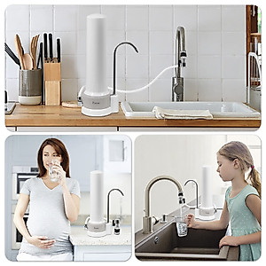 RUN.SE Countertop Water Filter System, Easy Install Water puriter, Sink Water Faucet, Alkaline Material Filter Machine (1 Filter Included)