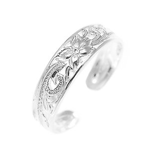 Arthur's Jewelry 925 sterling silver Hawaiian plumeria flower scroll 4mm inside cut open toe ring