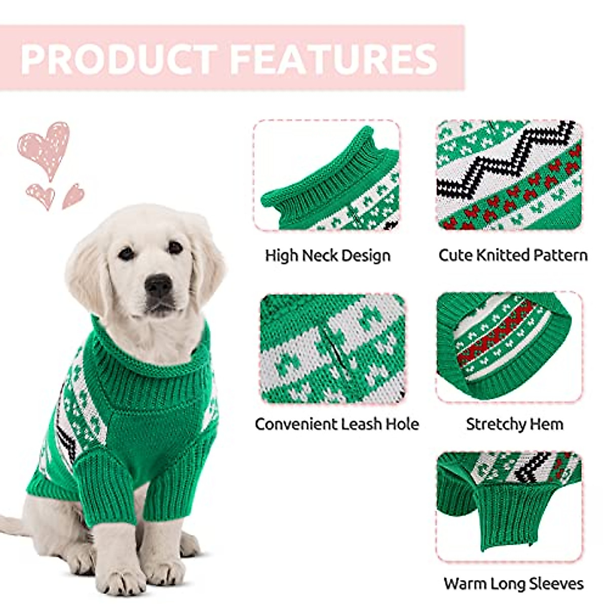 Phyxin Dog Sweater High Neck Pet Knitwear for Cats Dogs Christmas Sweater Pet Pullover for Small Medium Large Dogs Warm Pet Pullover for Winter