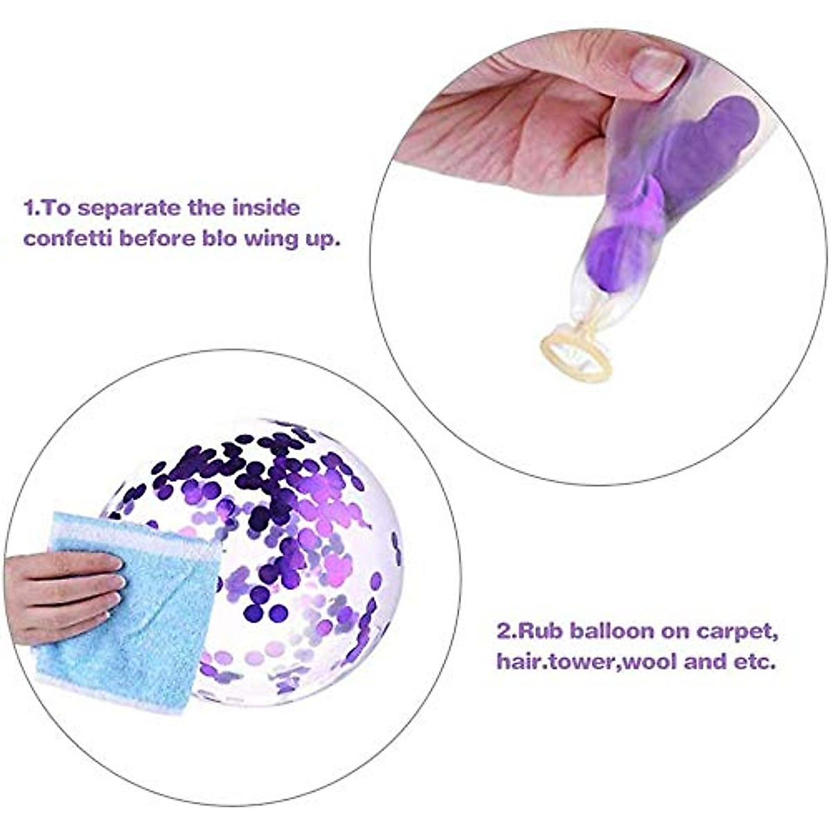 White Purple Confetti Latex Balloons, 50pcs 12 inch Helium Party Balloon with 33 Ft Purple Ribbon for Birthday, Girls Baby Shower, Wedding, Anniversary and Festival Ceremony Princess Decoration